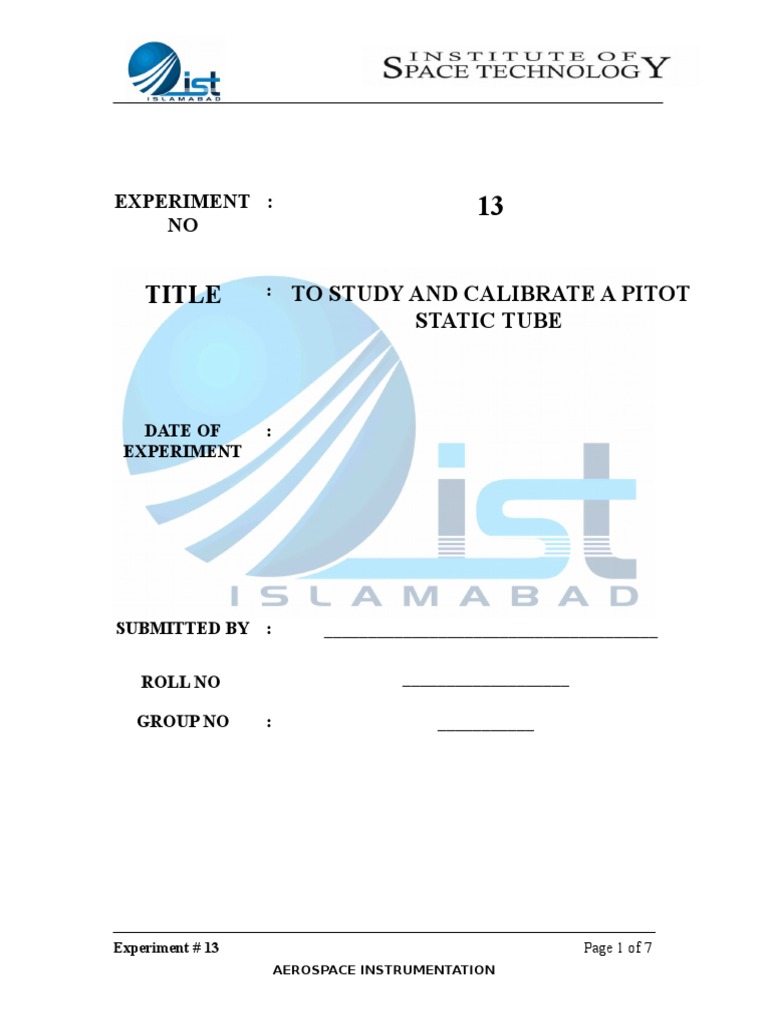 Pitot Tube Lab Manual | PDF | Continuum Mechanics | Fluid Dynamics