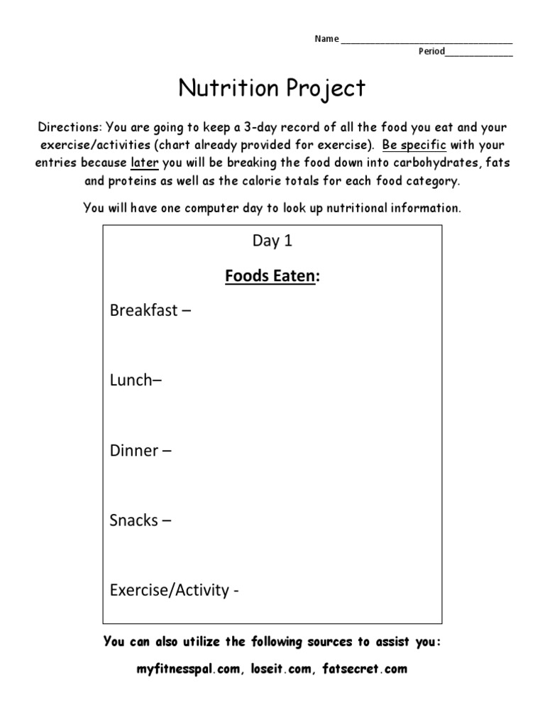 Nutrition Project-1 - 3 Day | PDF | Lunch | Nutrition
