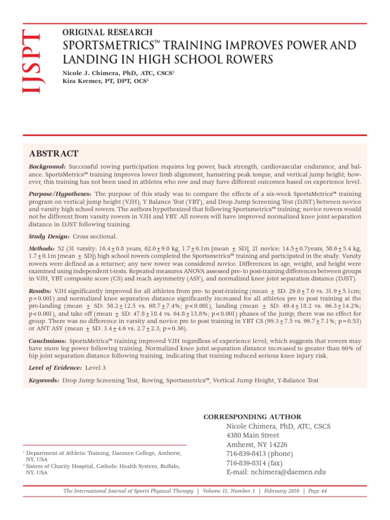 Sportsmetrics Training Improves Power and Landing in High School Rowers ...