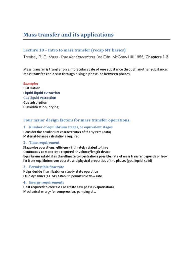 Mass Transfer and Its Applications: Lecture 10 - Intro To Mass Transfer ...