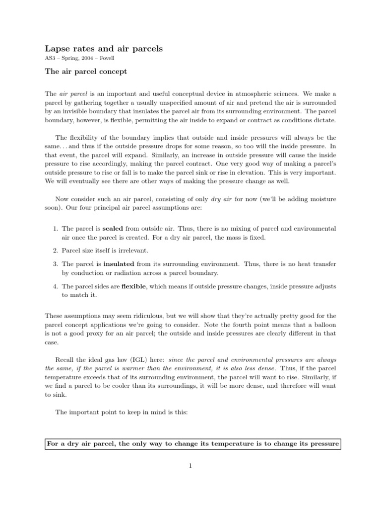Understanding Air Parcels and Lapse Rates | PDF | Troposphere ...