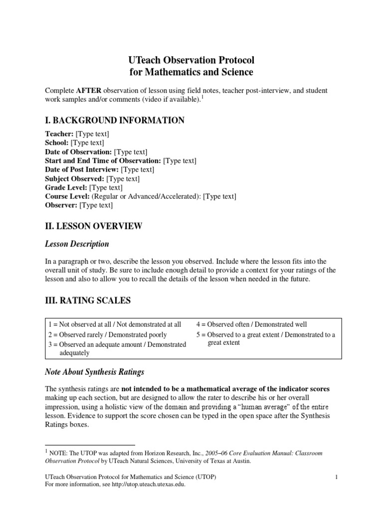 Uteach Observation Protocol | PDF | Rubric (Academic) | Teachers