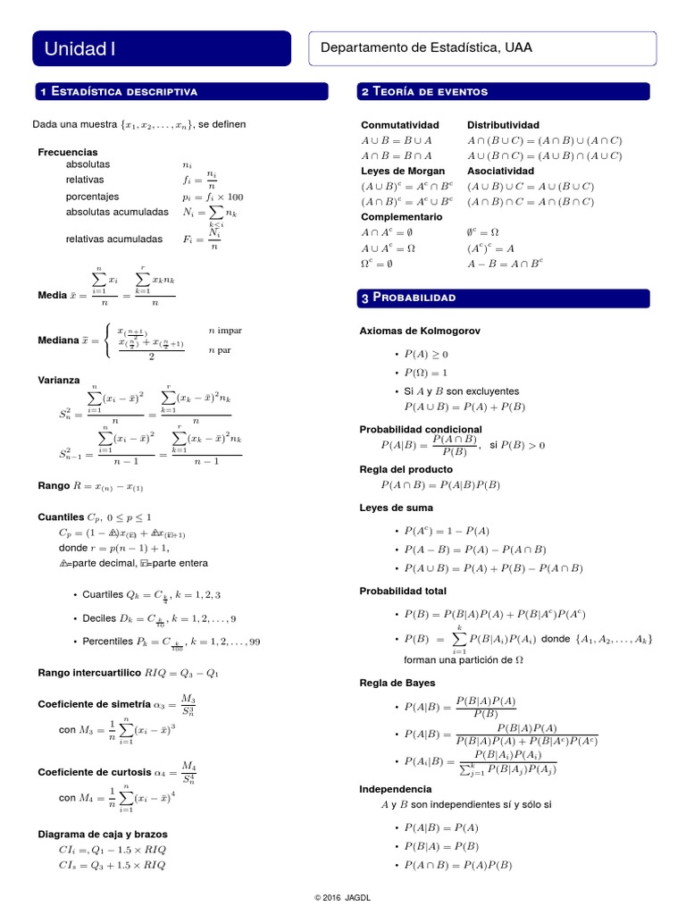 Formulario Probabilidad y Estadistica PDF | Cuantil | Funciones y mapeos