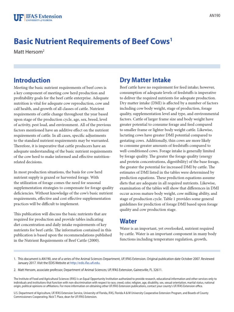 Basic Nutrient Requirements of Beef Cows: Dry Matter Intake | Download ...