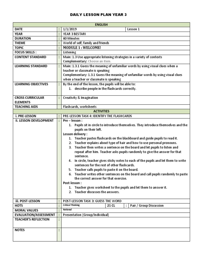 RPH Year 3 2019 | PDF | Lesson Plan | Question