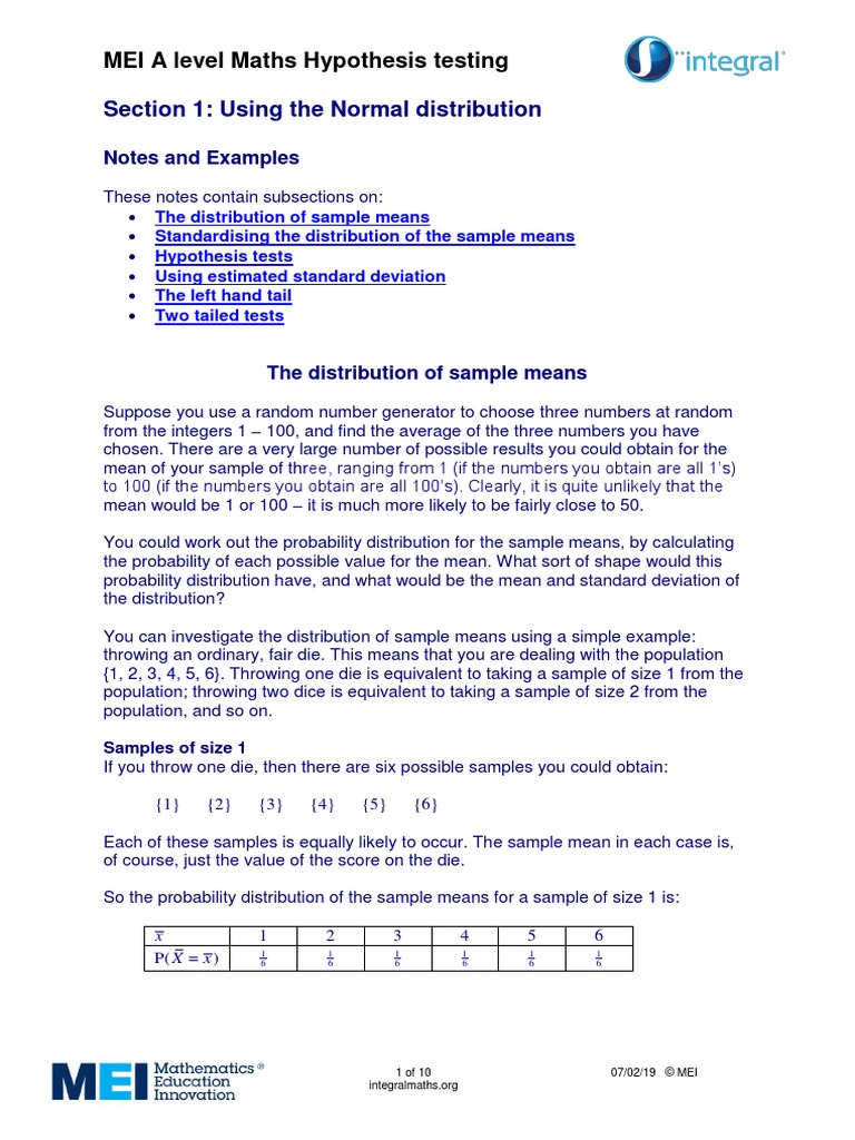 Sample Mean Distribution | PDF | P Value | Statistical Hypothesis Testing