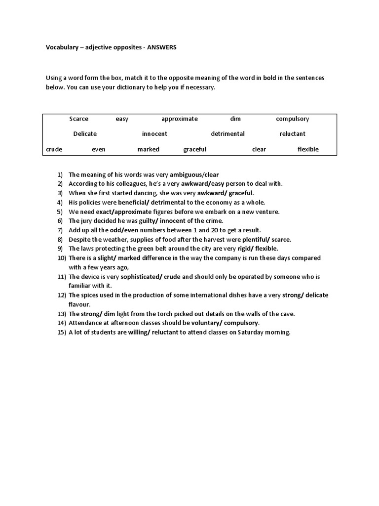 Lesson 20 Vocabulary Answers | PDF