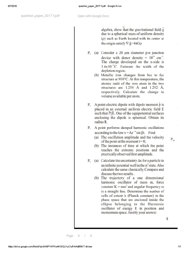 Question - Paper - 2017 F.PDF: Open With Google Docs | PDF | Dipole | Force