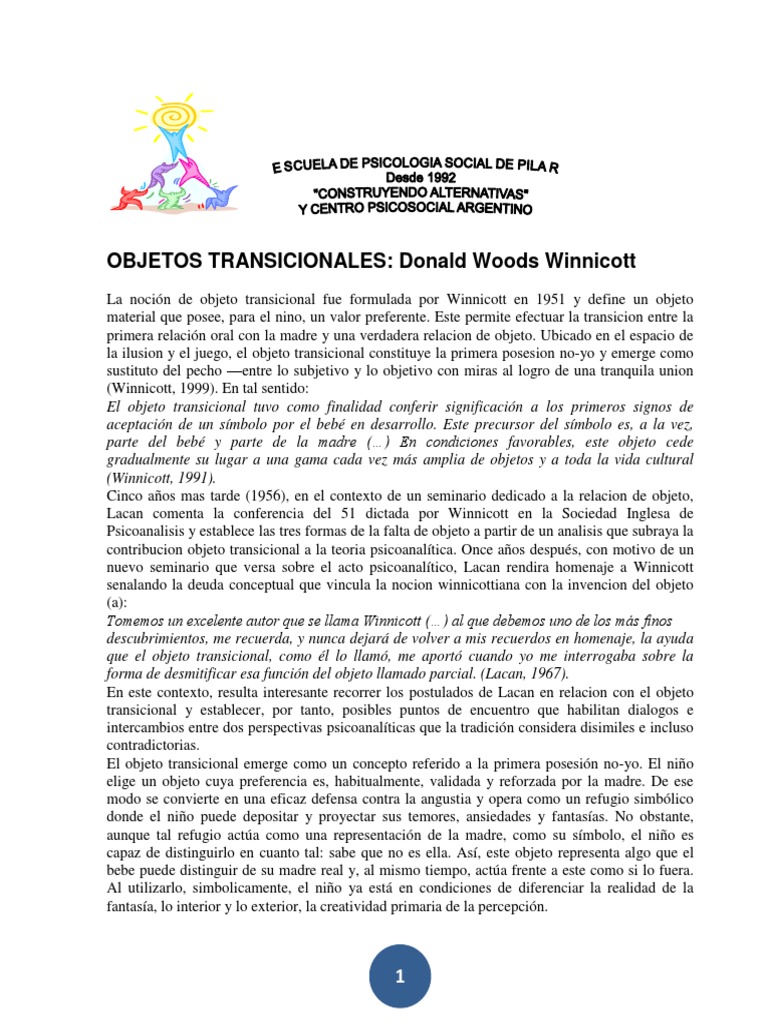 OBJETOS TRANSICIONALES Donald Woods Winnicott | PDF | Jacques Lacan ...