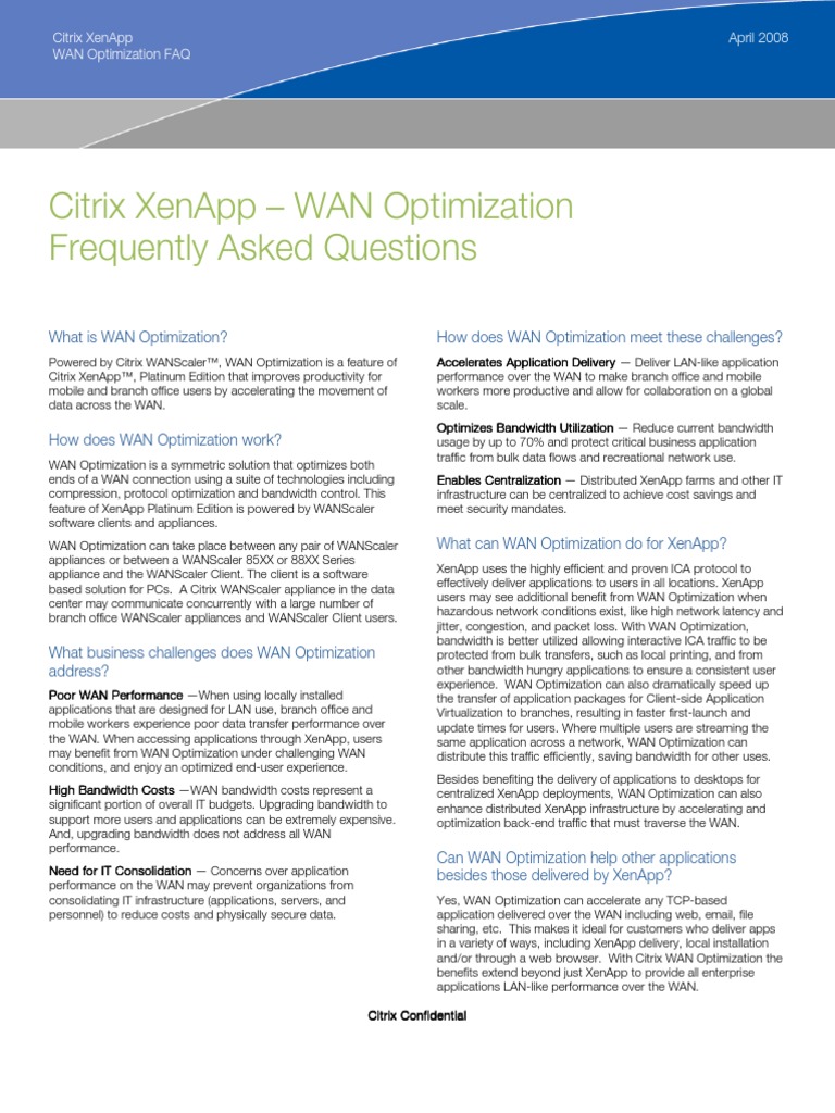Citrix Xenapp - Wan Optimization Frequently Asked Questions | Download Free PDF | Citrix Systems ...