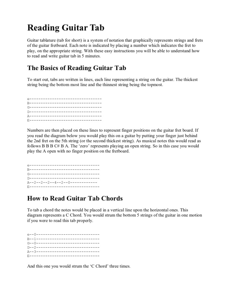 Reading Guitar Tab | PDF | Guitars | Music Theory