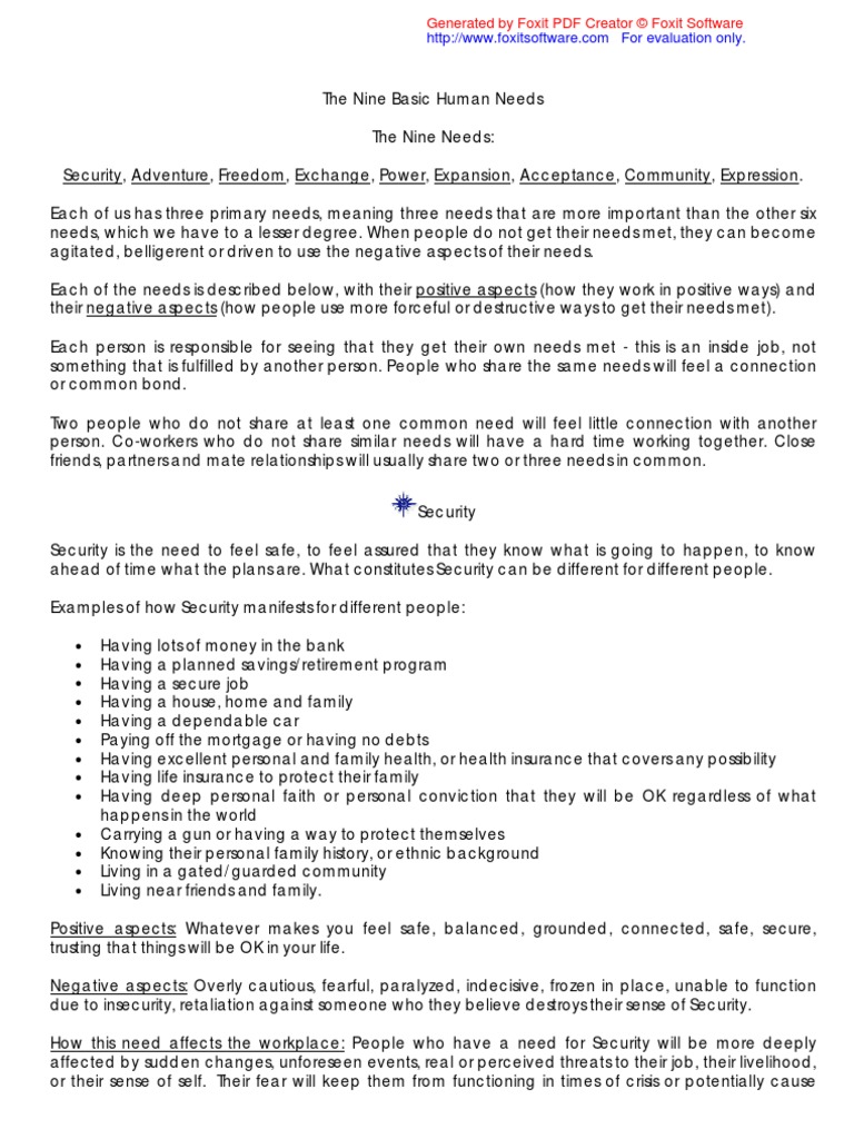 9 Basic Human Needs | PDF | Conversation | Leadership