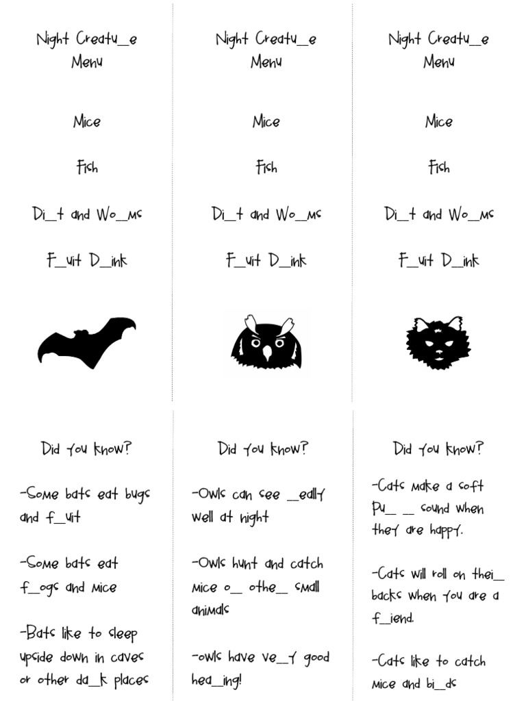 Night Creatures Menu and Facts | PDF