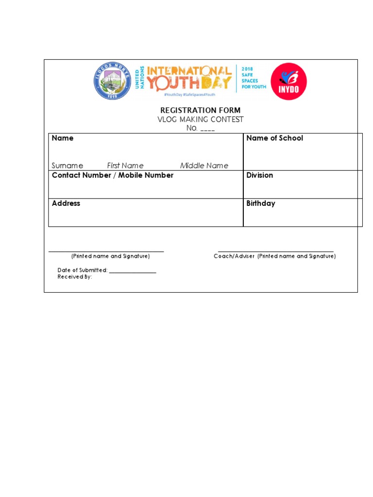Registration Form: Vlog Making Contest No. | PDF