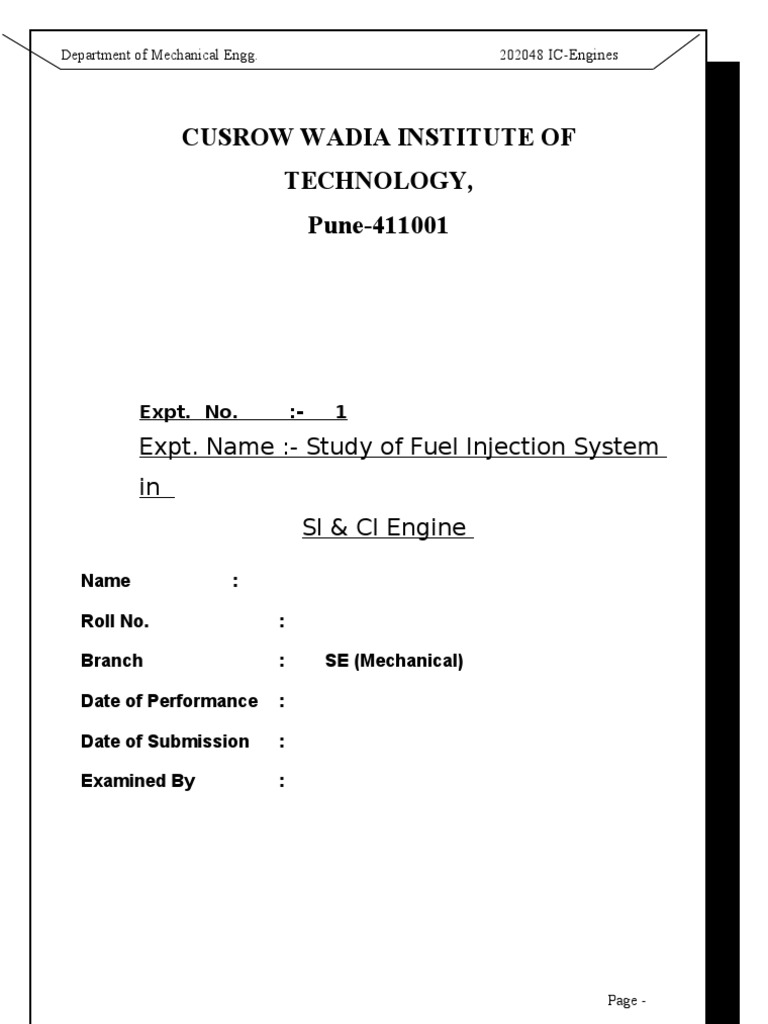 Cusrow Wadia Institute of Technology,: Pune-411001 | PDF | Ignition ...