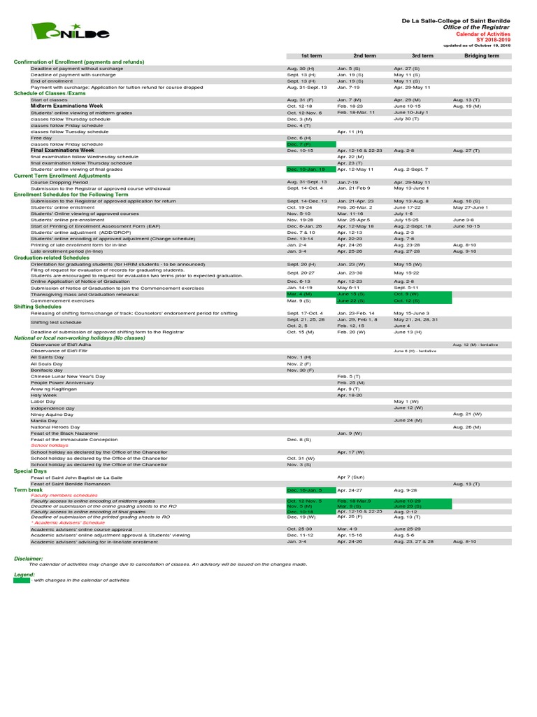 Benilde Academic Calendar 2025-2026 | PDF | Final Examination | Festival