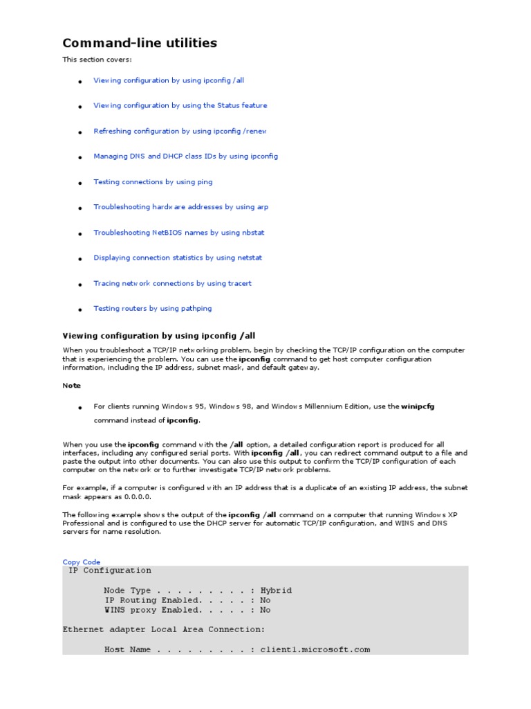 Command Line Utilities - DNS, DHCP, TCP/IP | PDF | Computer Network ...