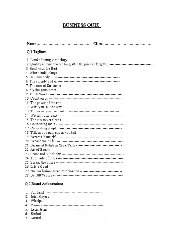 Business Quiz: Taglines & Brands | PDF