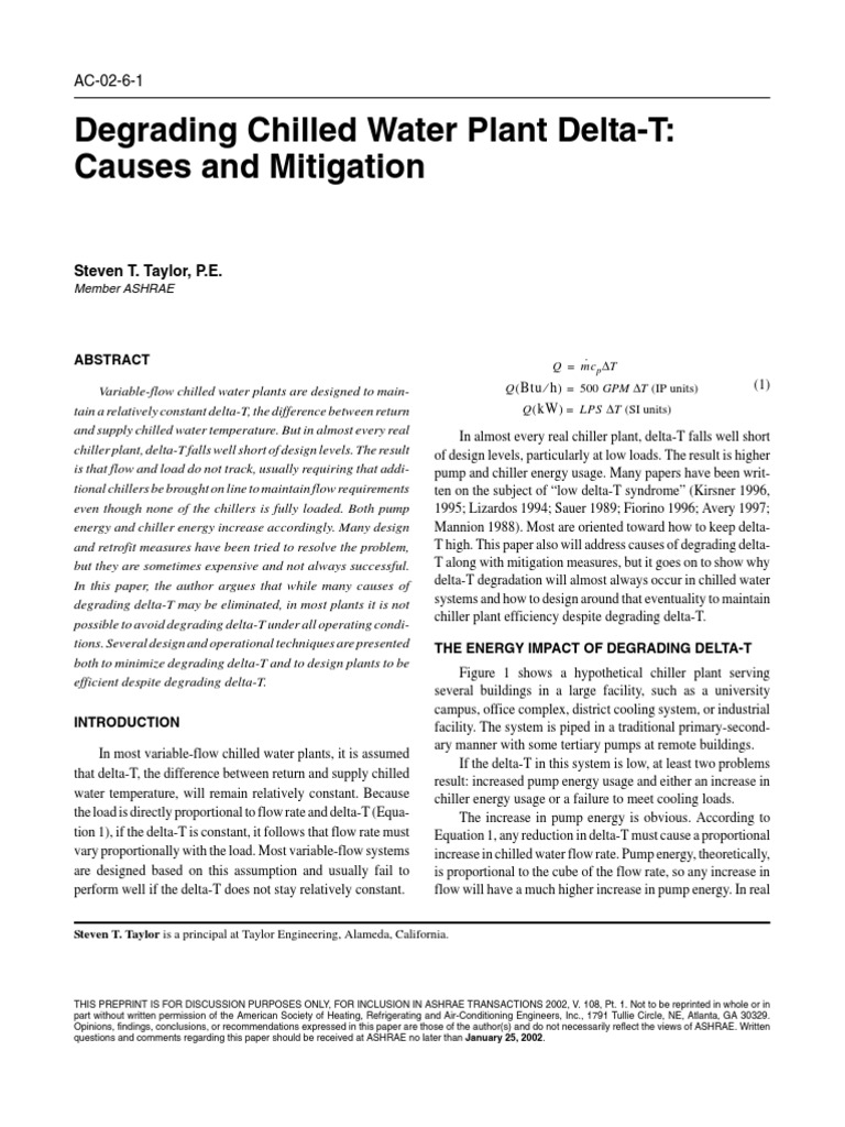 ASHRAE Symposis Degrading Delta-T-Taylor | PDF | Valve | Reynolds Number