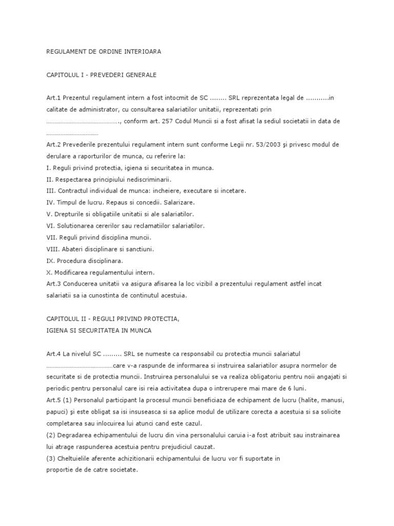 Regulament de Ordine Interioara