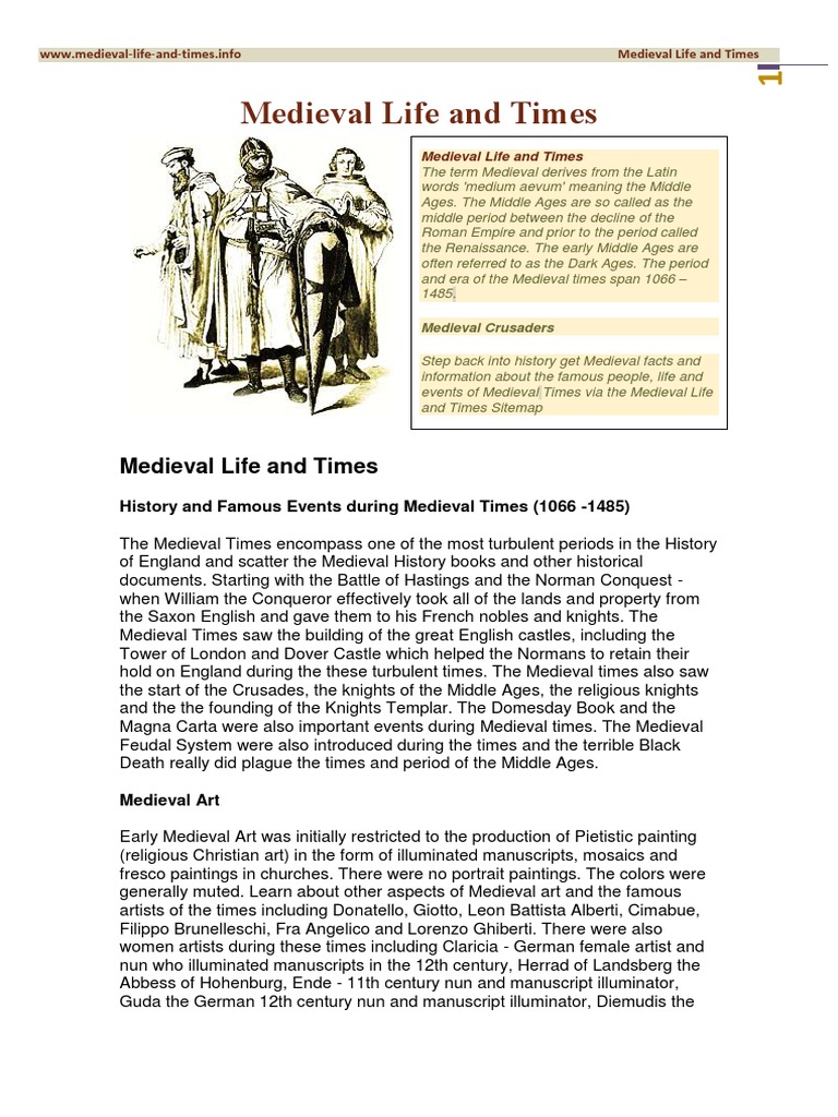 Medieval Life and Times | PDF | Middle Ages | Knight