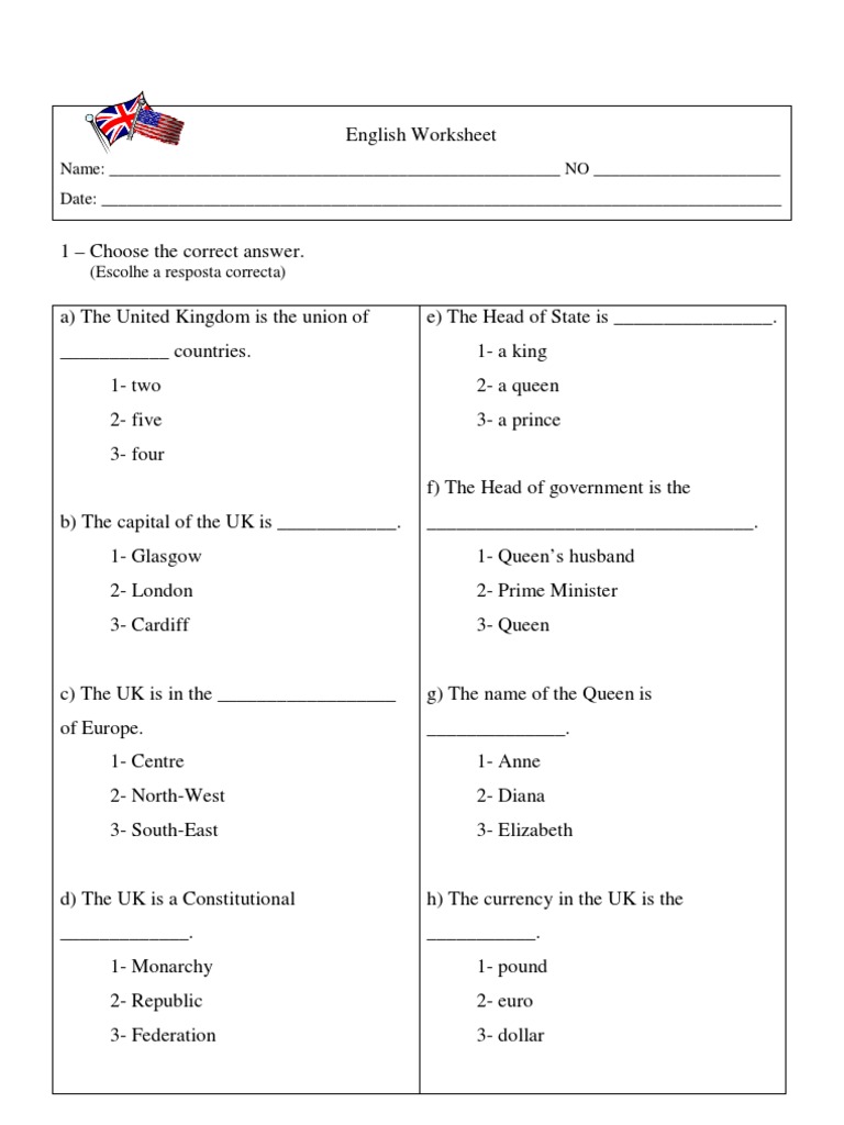 UK and USA Worksheet Cultural Quiz | PDF | United Kingdom | Manhattan