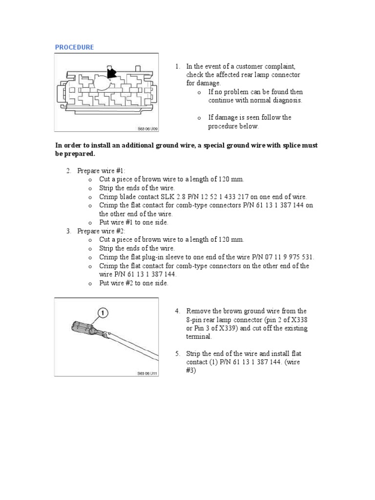 BMW Ground Wire Procedure | PDF | Electrical Connector | Joining