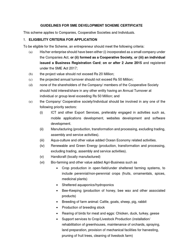 Sme Development Scheme Guidelines Sept16f | PDF | Livestock | Small And ...
