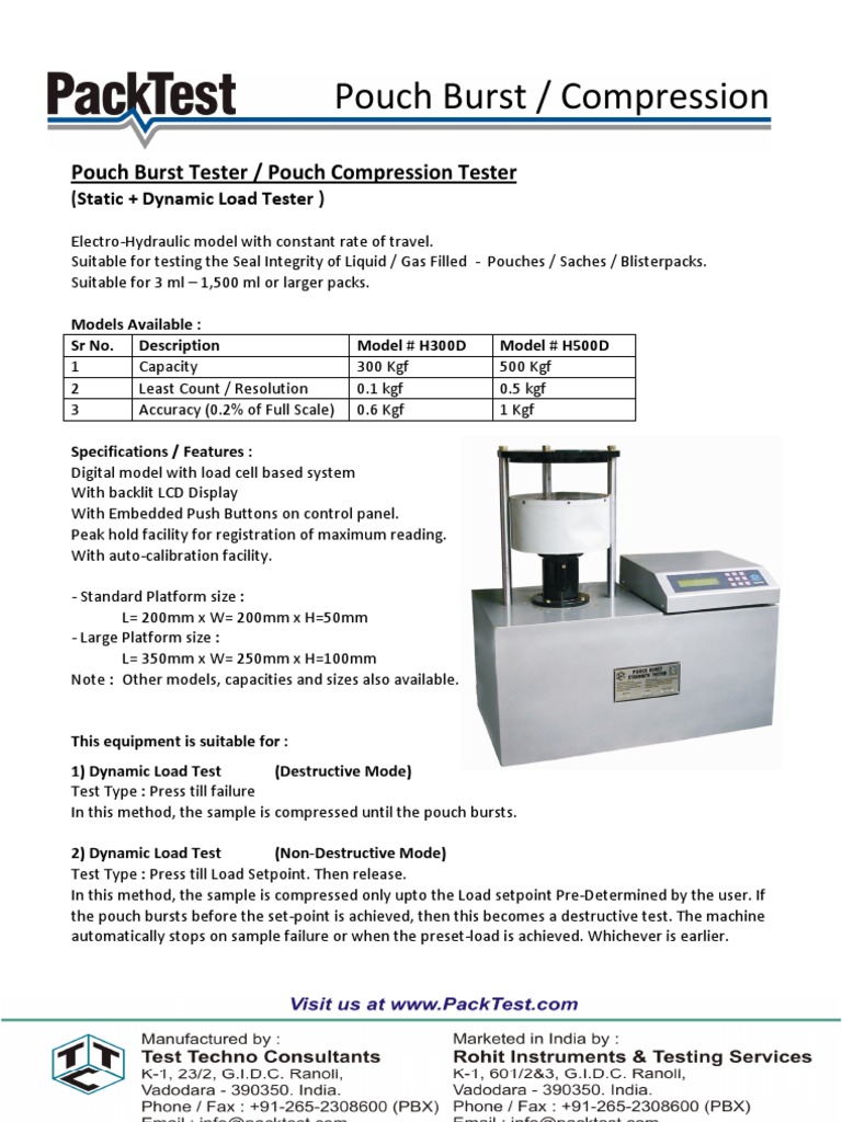 Pouch Burst Tester - H300D | PDF | Manufactured Goods