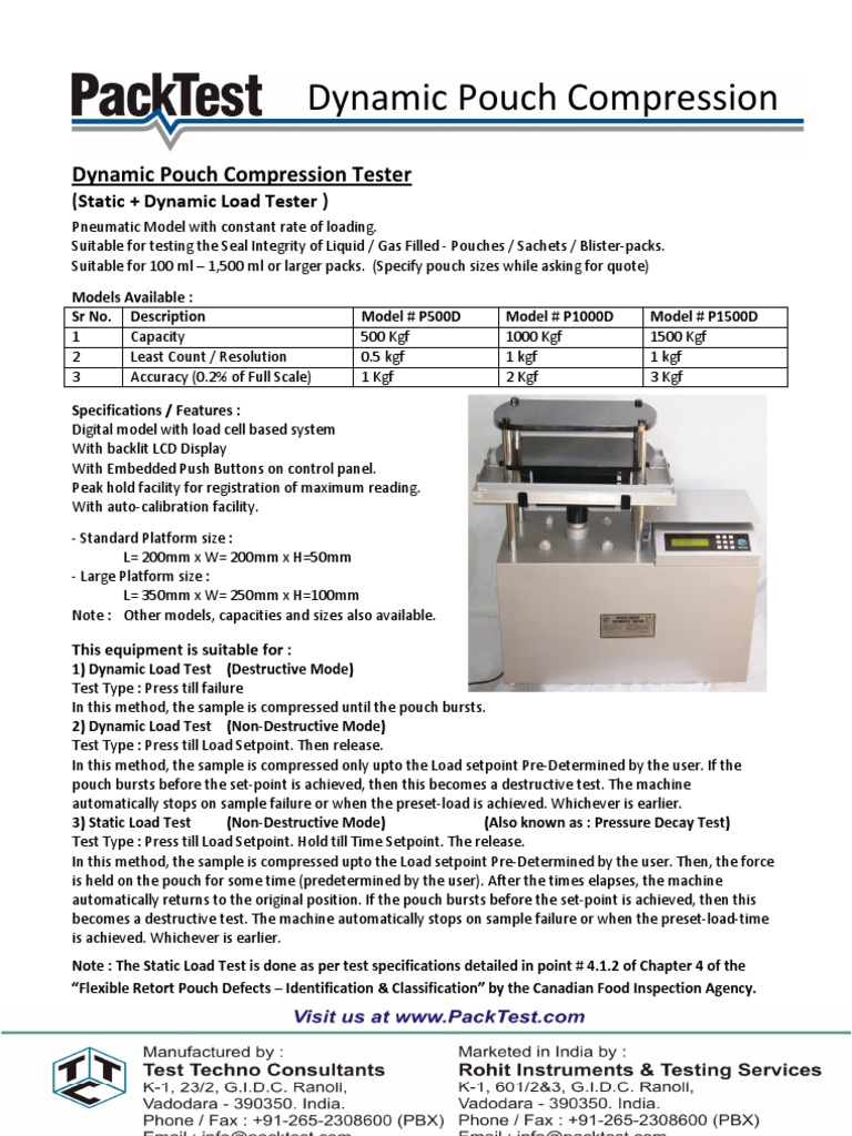 Pouch Compression Tester - P1500D | PDF | Manufactured Goods | Nature