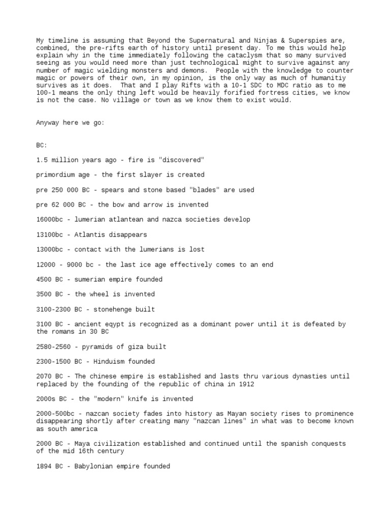 Rifts Earth Timeline | PDF | Roman Empire | Human Spaceflight
