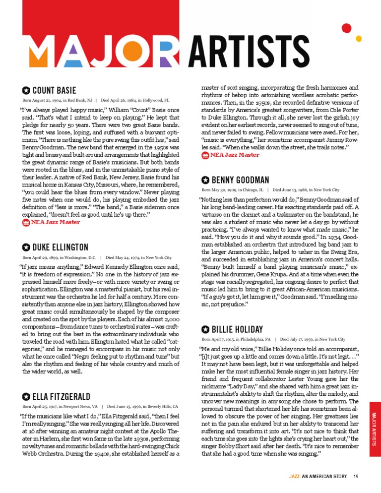 Jazz Lesson2 Artists | PDF | Jazz | Performing Arts