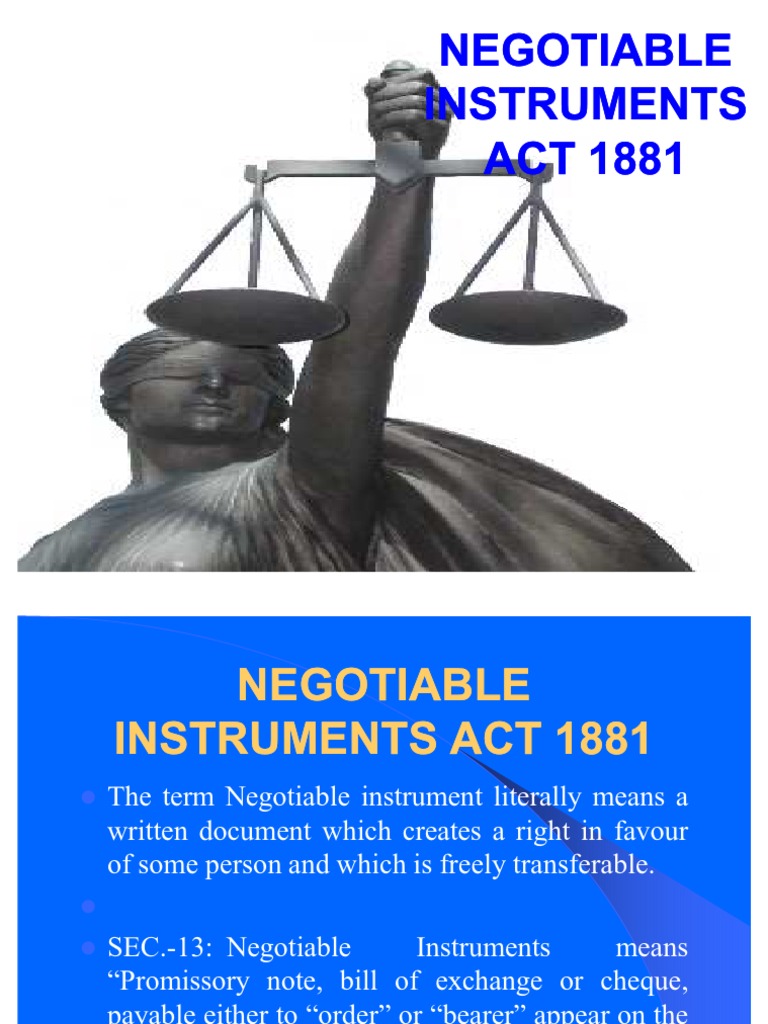 NI Act 1881 | PDF | Negotiable Instrument | Promissory Note