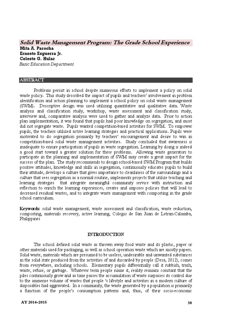 School-Based Solid Waste Management Program | PDF | Waste | Waste ...
