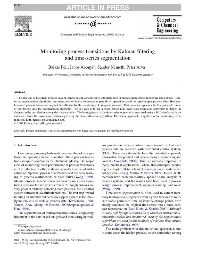 Monitoring Process Transitions by Kalman Filtering and Time-Series Segmentation | PDF ...