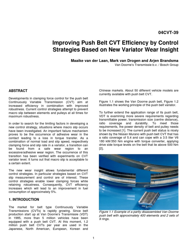 Improving Push Belt CVT Efficiency by Control Strategies Based On New Variator Wear Insight ...