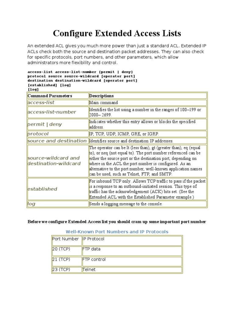 Configure Extended Access Lists | PDF | Port (Computer Networking) | Transmission Control Protocol
