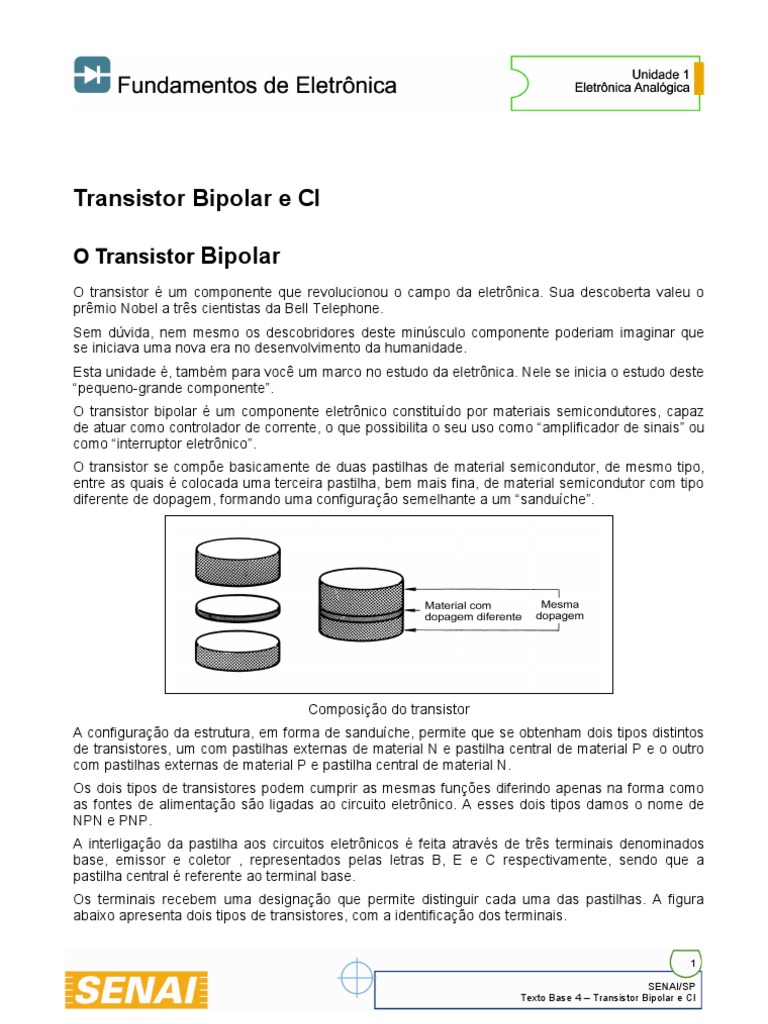 Transistor Bipolar e CI | PDF | Transistor | Circuito integrado