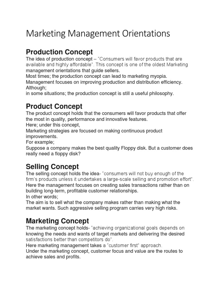 Overview of Marketing Management Orientations | PDF | Career & Growth ...