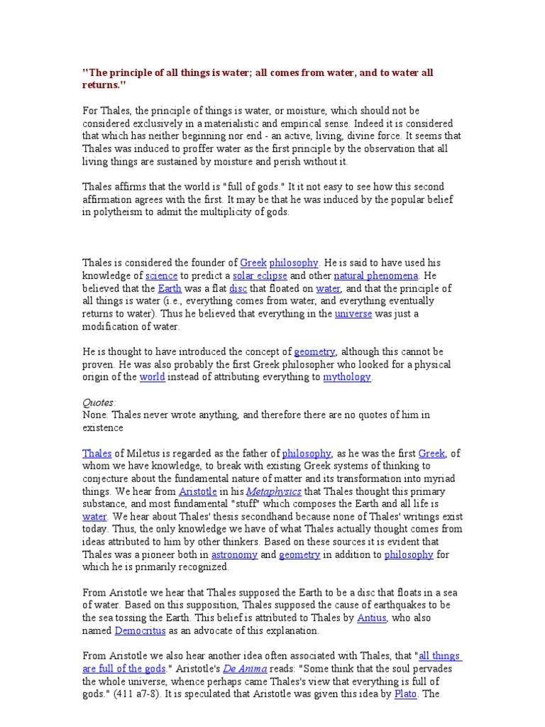 The Principle of All Things Is Water | PDF | Ancient Greek Philosophy ...