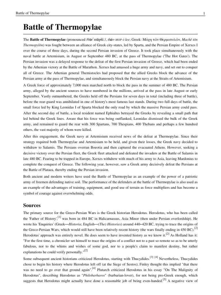 Battle of Thermopolae | PDF | Greco Persian Wars | Sparta