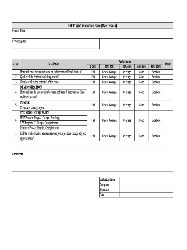 FYP Project Evaluation Criteria | PDF