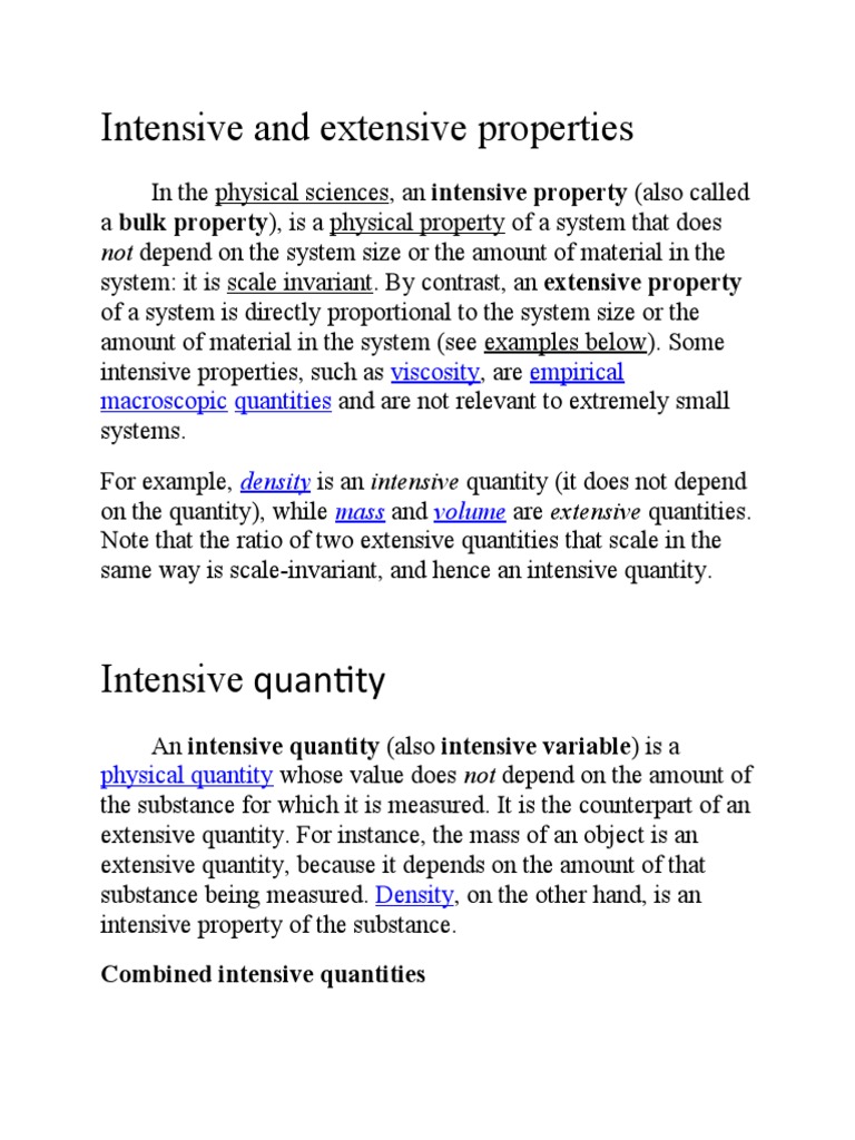 Intensive vs Extensive Properties Explained | PDF | Enthalpy | Mole (Unit)