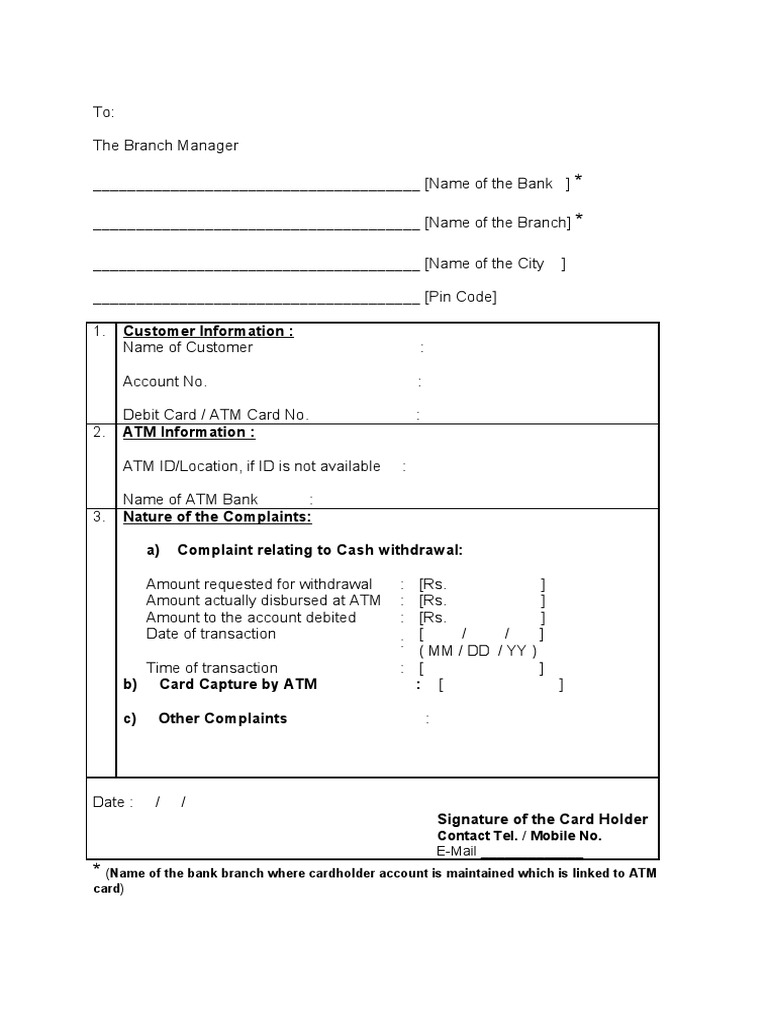 ATM Transaction Complaint Form | PDF | Automated Teller Machine | Debit ...