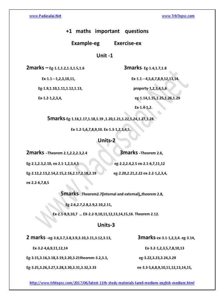 11 Maths Important Questions PDF | PDF | Teaching Mathematics