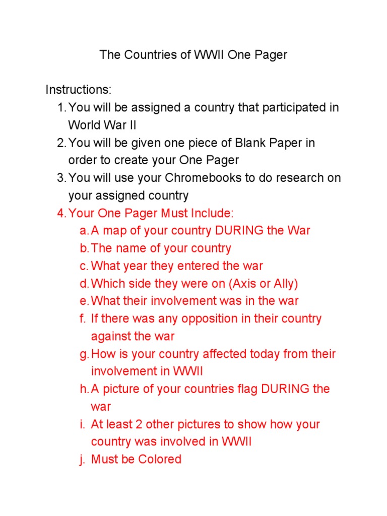 WWII Country One Pager Instructions | PDF