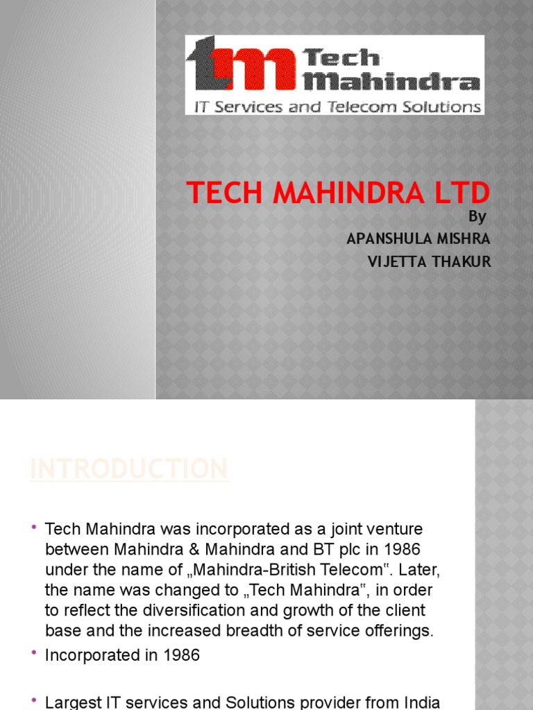 Tech Mahindra LTD: by Apanshula Mishra Vijetta Thakur | PDF | Research ...