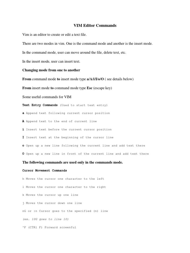Vim Editor Commands | PDF | Text File | Cursor (User Interface)