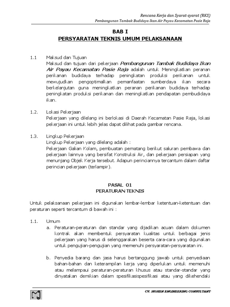 Rencana Kerja Pembangunan Tambak Ikan | PDF