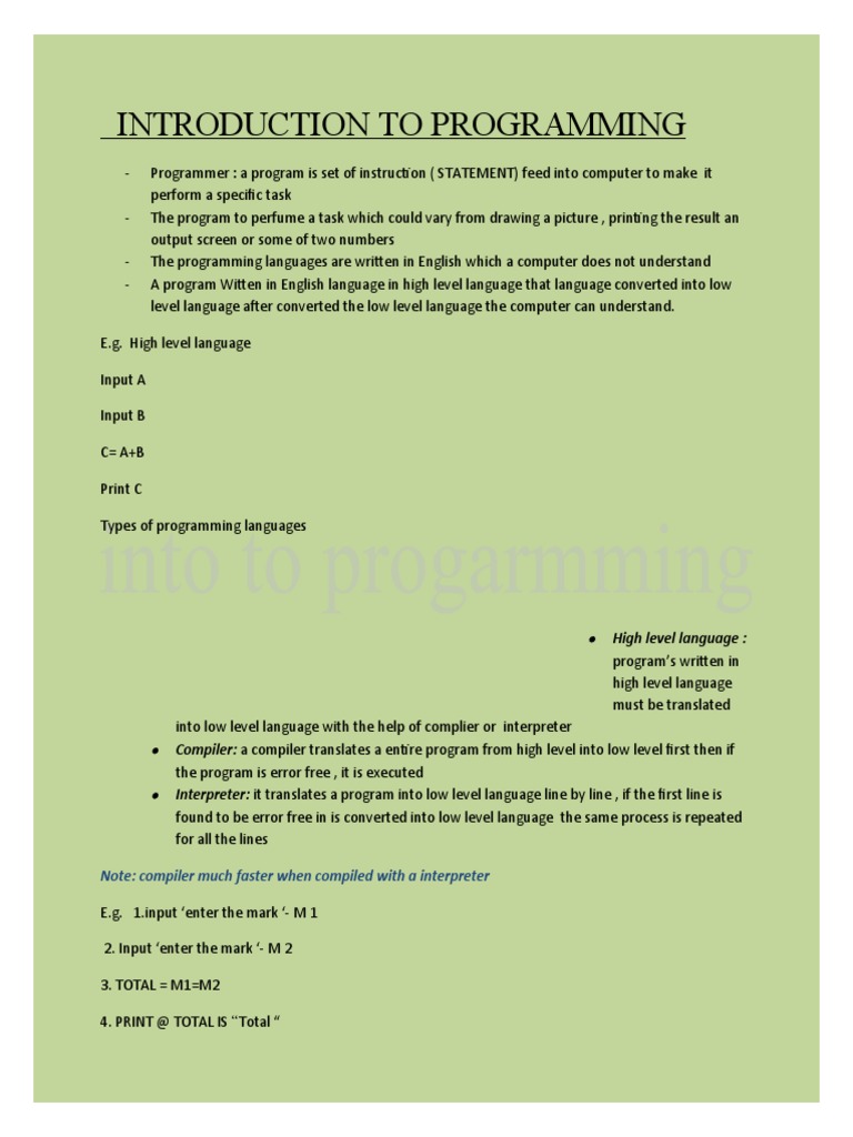 Introduction To Programming: High Level Language | PDF | Subroutine ...